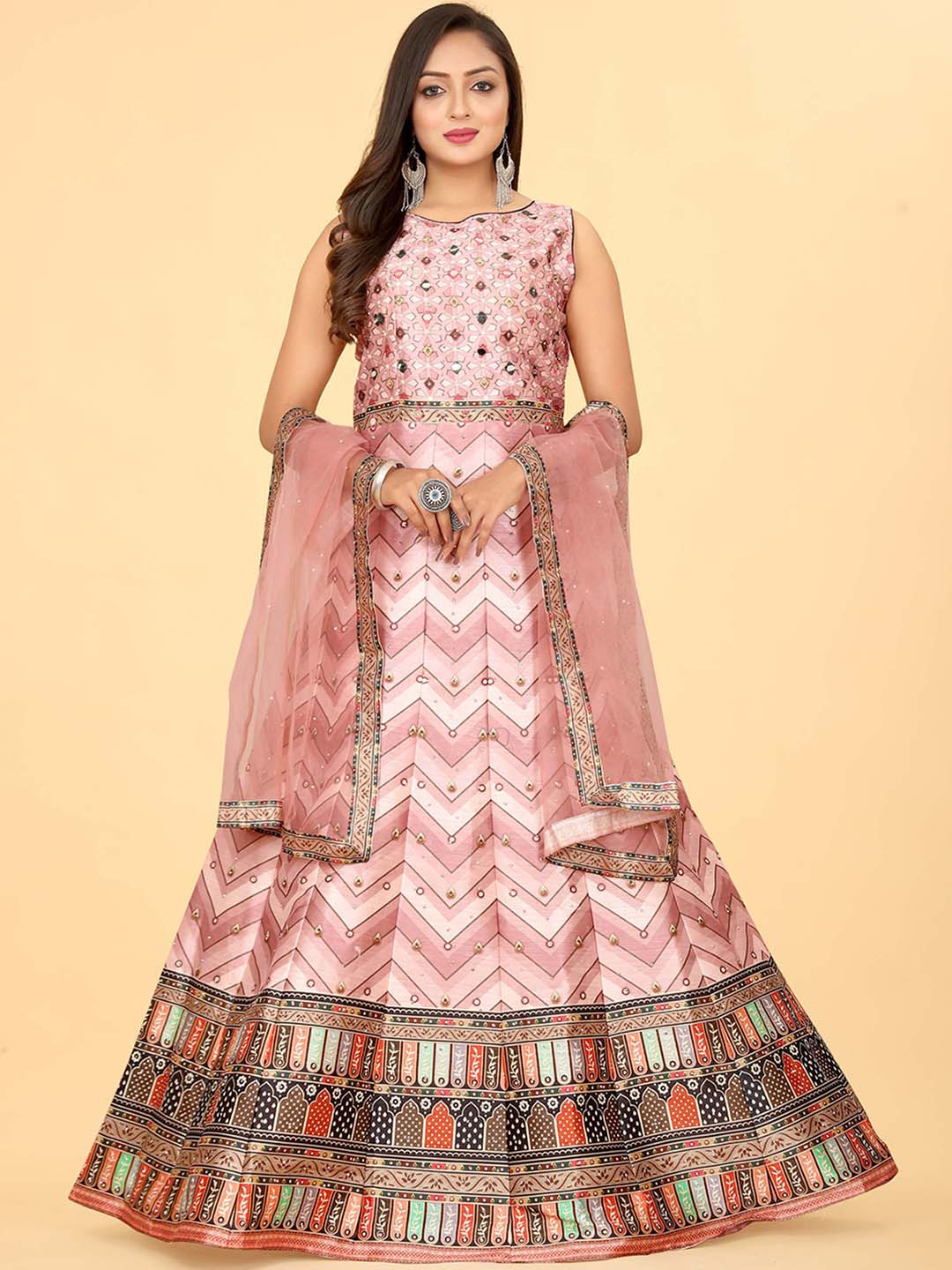 Buy EthnicTree Printed Silk Maxi Gown With Dupatta - Ethnic Dresses for ...