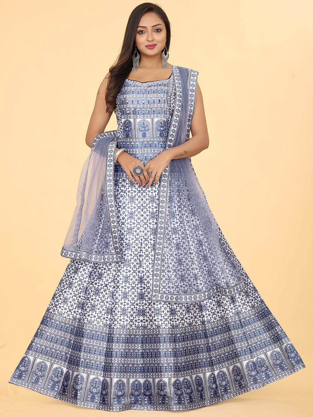 Buy EthnicTree Ethnic Motif Printed Silk Maxi Gown Ethnic Dress With ...