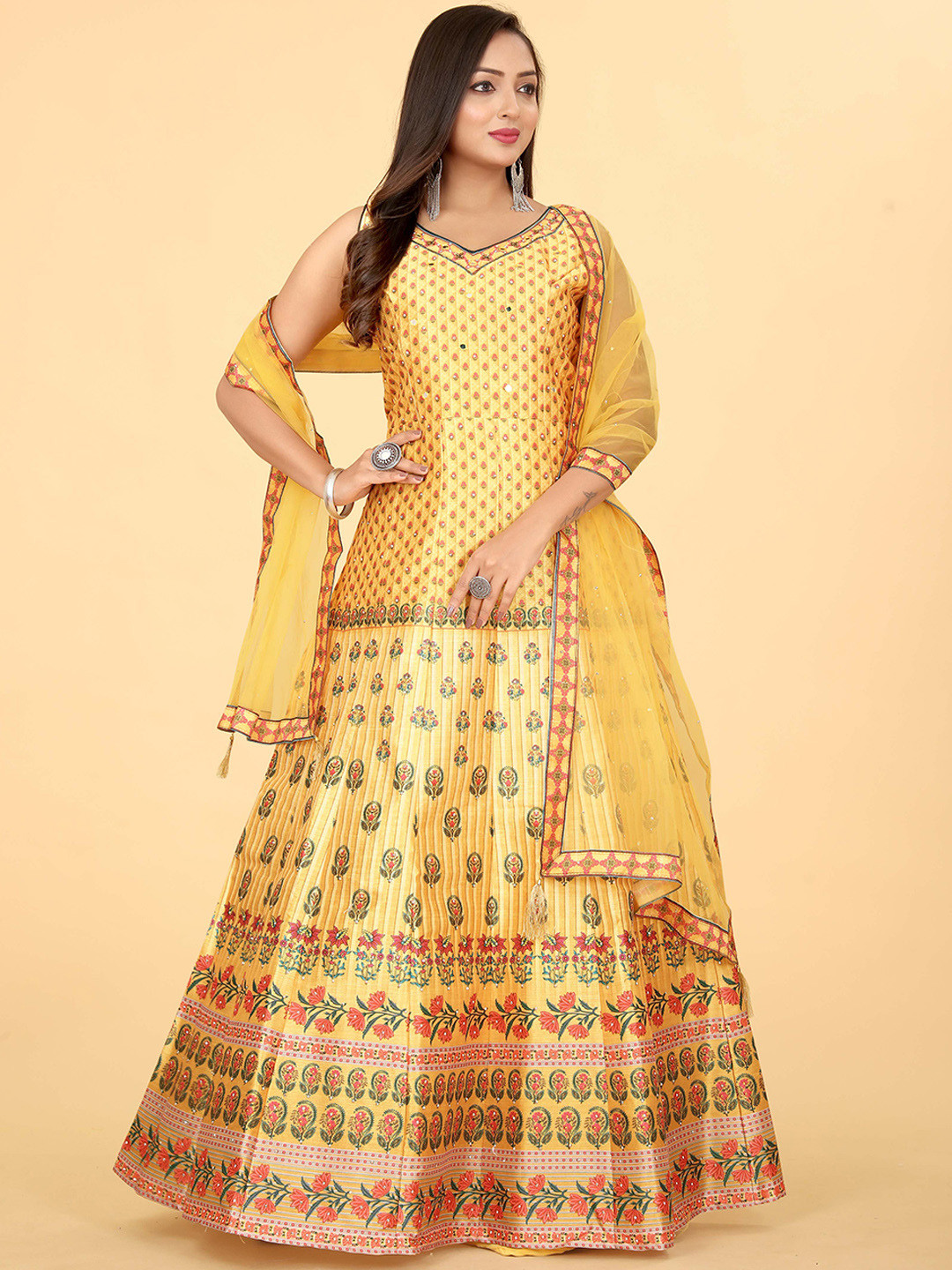 Buy EthnicTree Floral Printed Silk Maxi Ethnic Dress With Dupatta ...