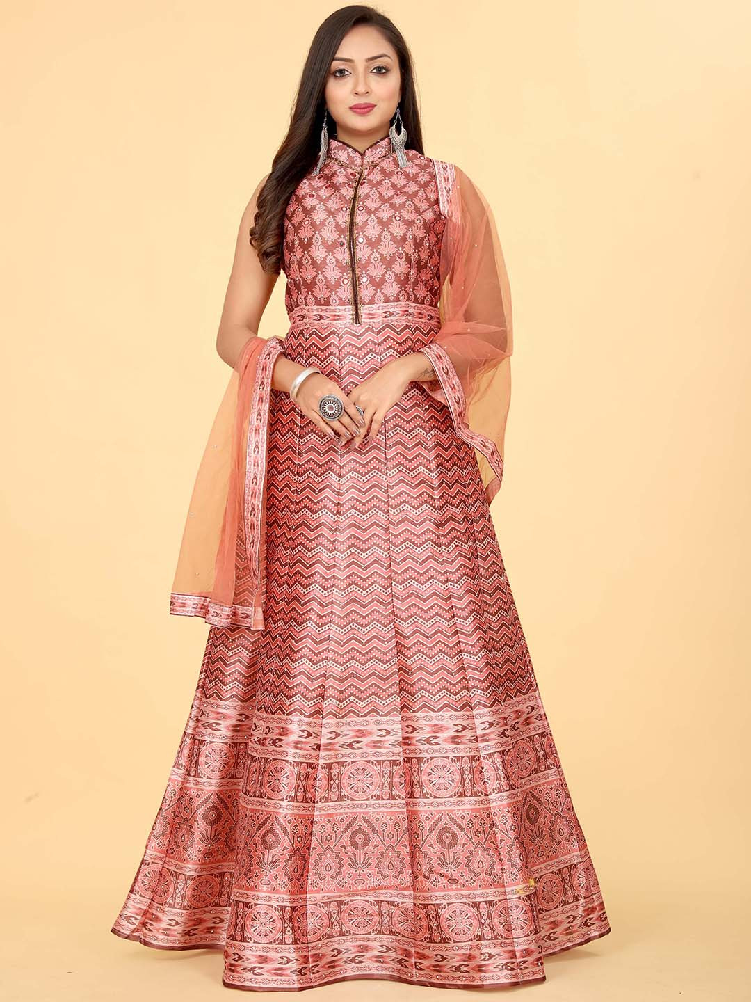 Buy EthnicTree Digital Print Maxi Ethnic Dress With Net Dupatta ...