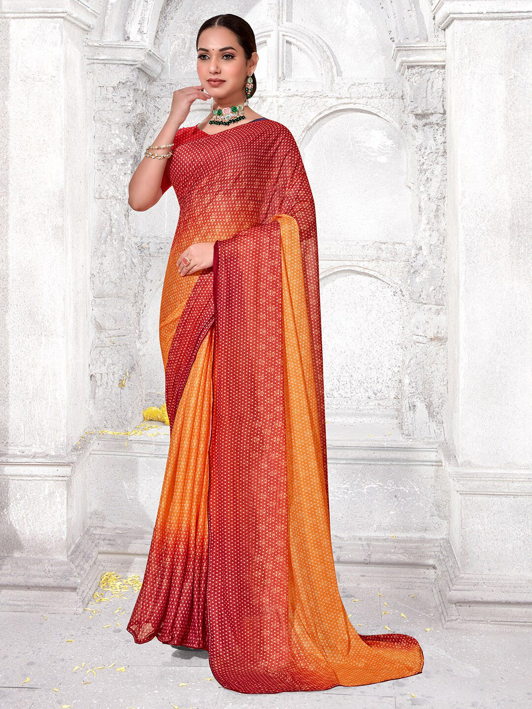 Buy Anouk Rustic Orange Ethnic Motifs Poly Chiffon Saree - Sarees for ...