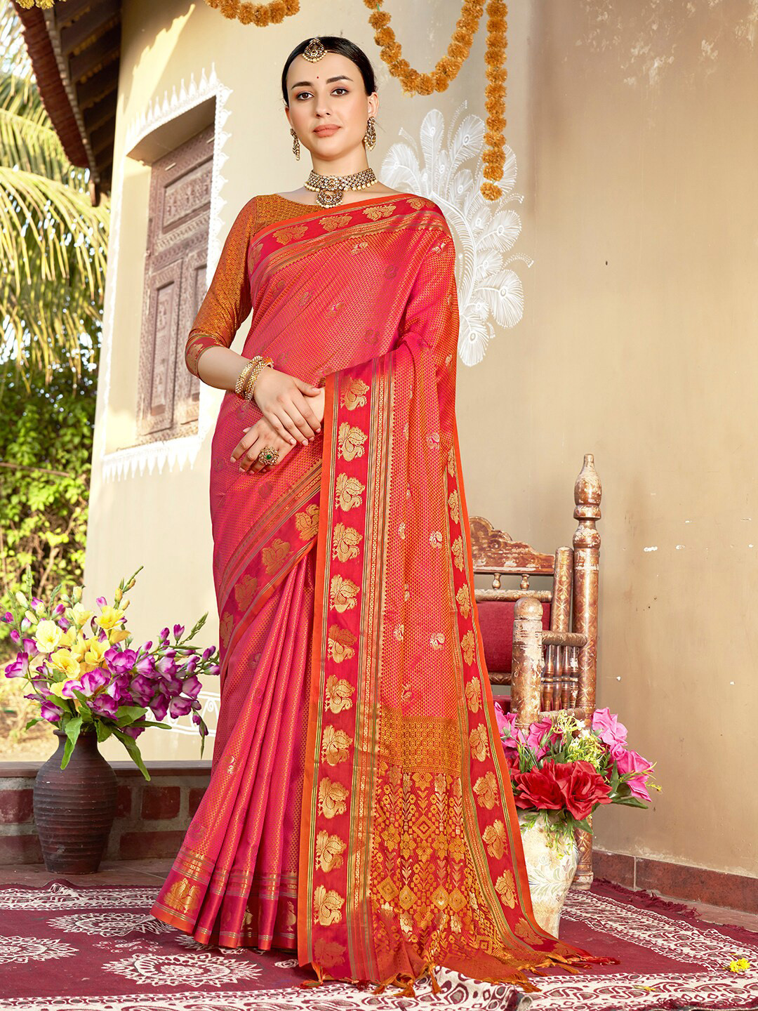 Buy Anouk Ethnic Motifs Woven Design Zari Banarasi Saree - Sarees for ...