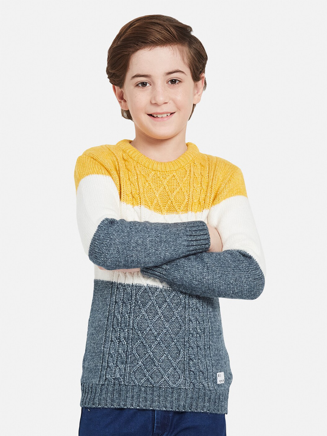 Buy Octave Boys Colourblocked Round Neck Long Sleeve Acrylic Pullover ...