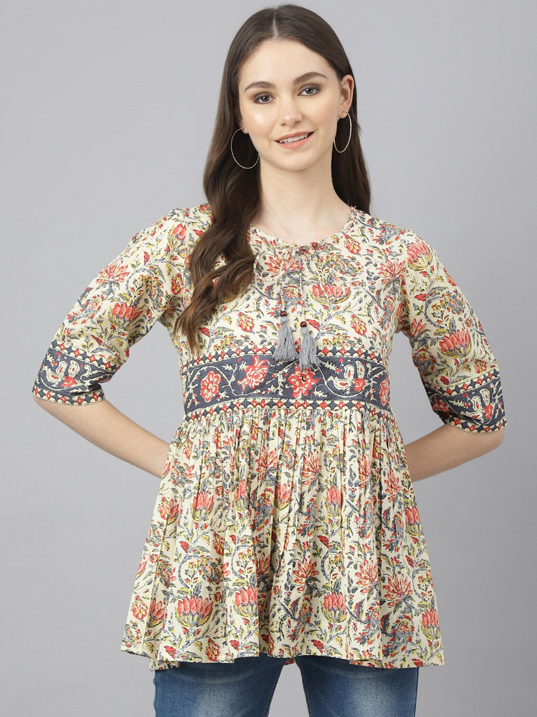 Buy JAIPUR ATTIRE Floral Printed Cotton Tunic - Tunics for Women ...