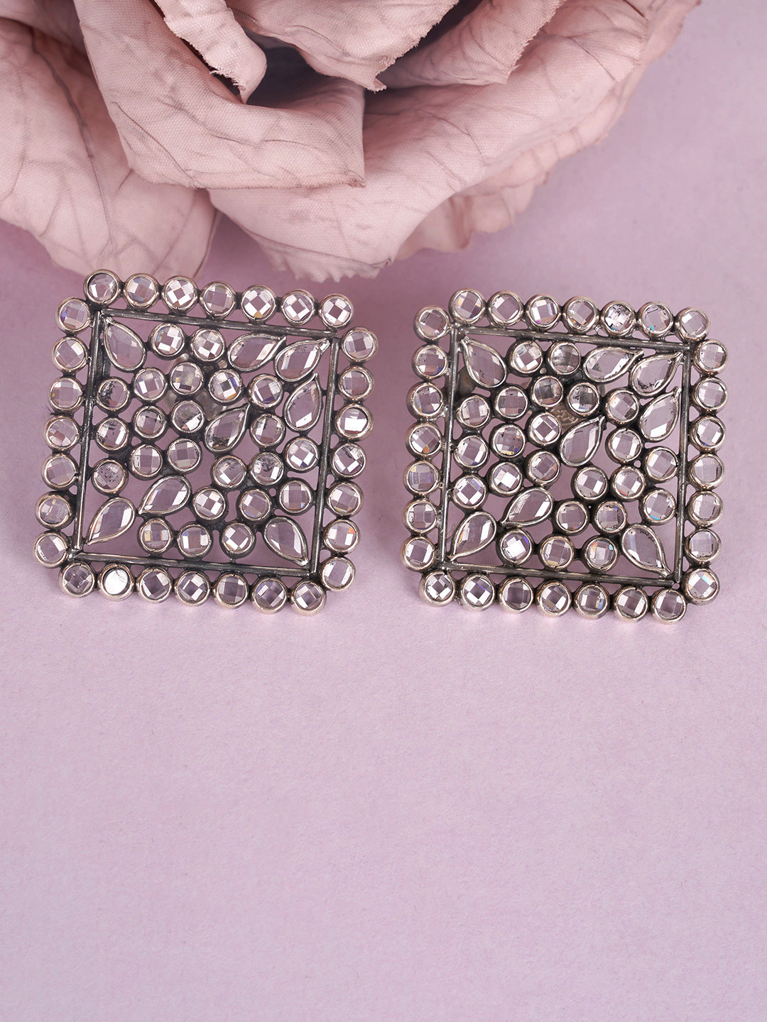 Buy Shyle 925 Sterling Silver Square Studs Earrings - Earrings for ...