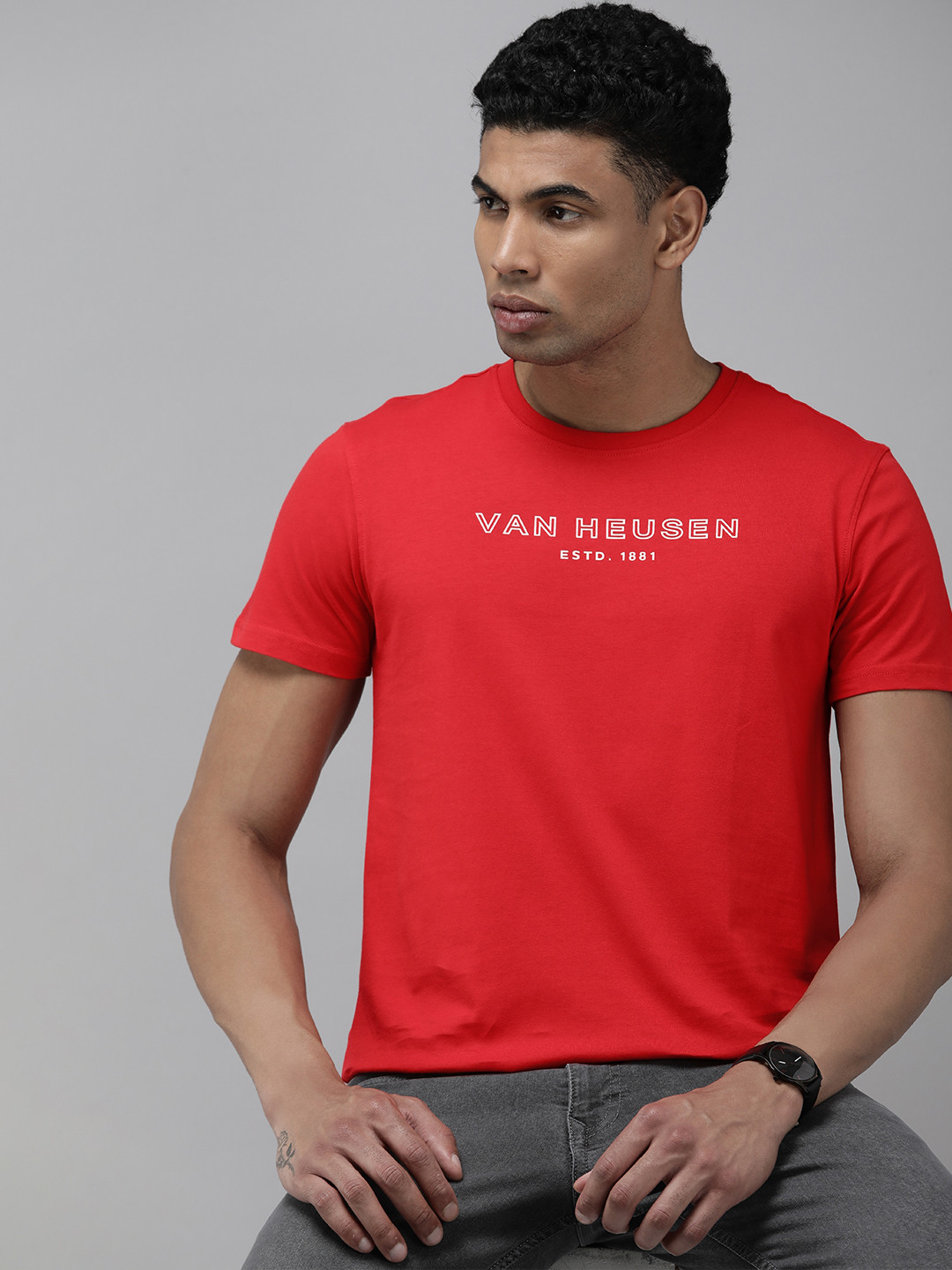 Buy Van Heusen Sport Brand Logo Printed Pure Cotton Slim Fit T Shirt ...