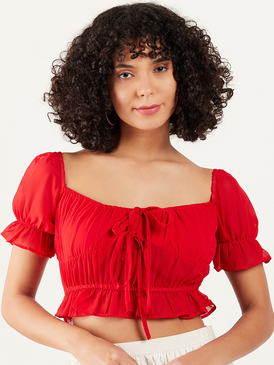 Buy Athena Puff Sleeves Georgette Crop Top - Tops for Women 25097736 ...
