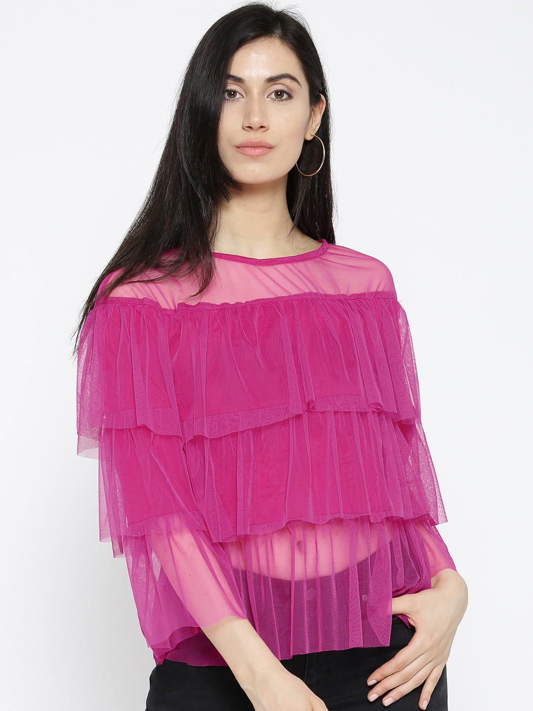 Buy U&F Women Magenta Solid Net Tiered Top - Tops for Women 2510047 ...