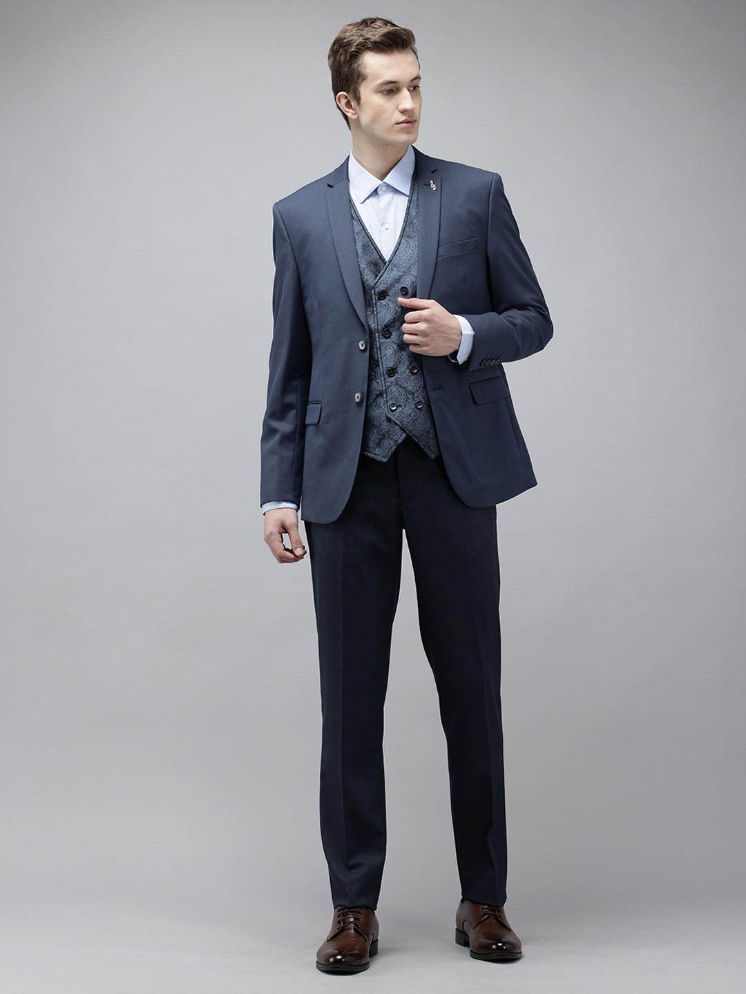 Buy Van Heusen Slim Fit Self Design Single Breasted Four Piece Party ...