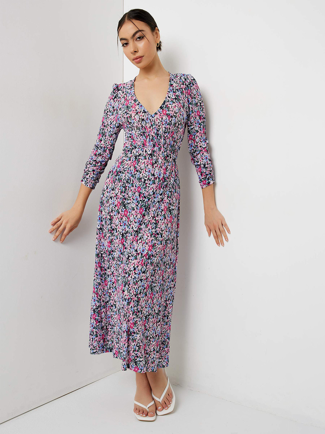 Buy Ardene Floral Printed V Neck A Line Midi Dress - Dresses for Women ...