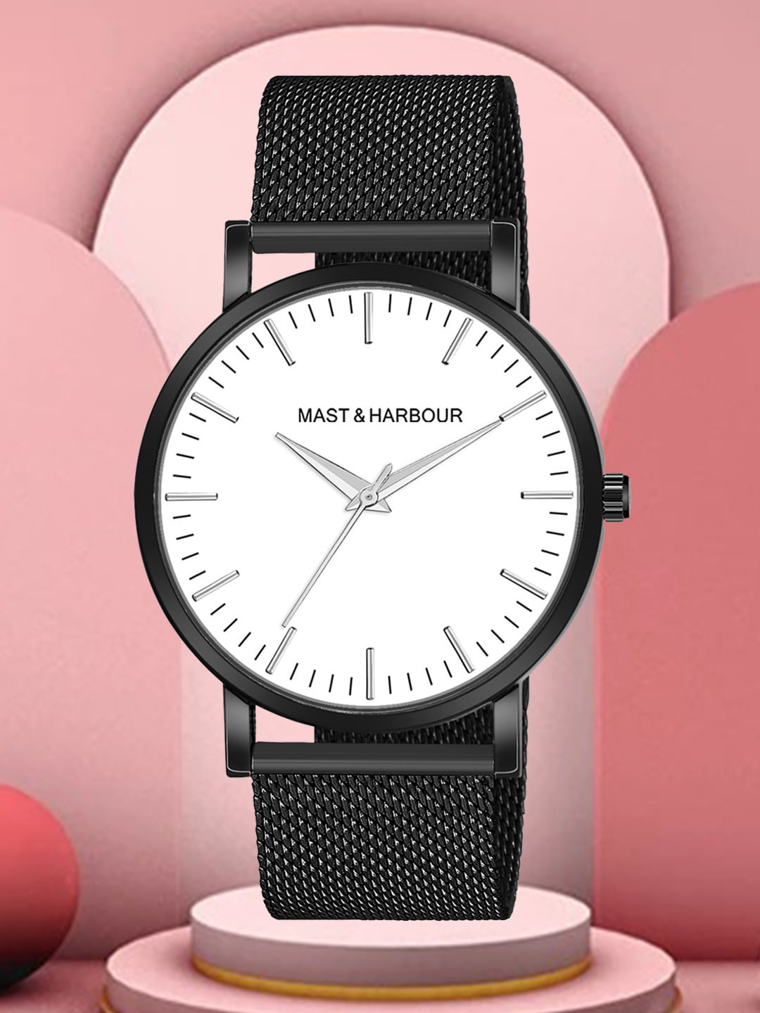 Buy Mast & Harbour Men Stainless Steel Bracelet Style Straps Analogue Watch HOBMH 229G BK ...