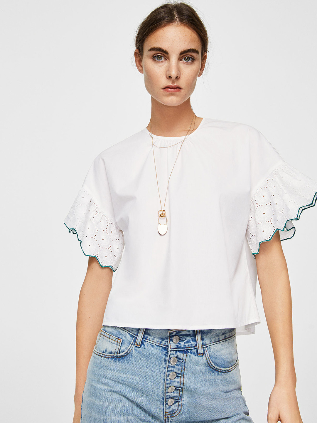 Buy MANGO Women White Solid Pure Cotton Top - Tops for Women 2511072 ...