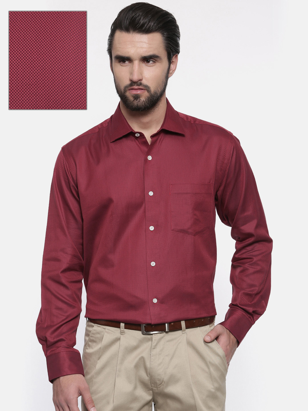 Buy ColorPlus Men Red Tailored Fit Self Design Formal Shirt - Shirts ...