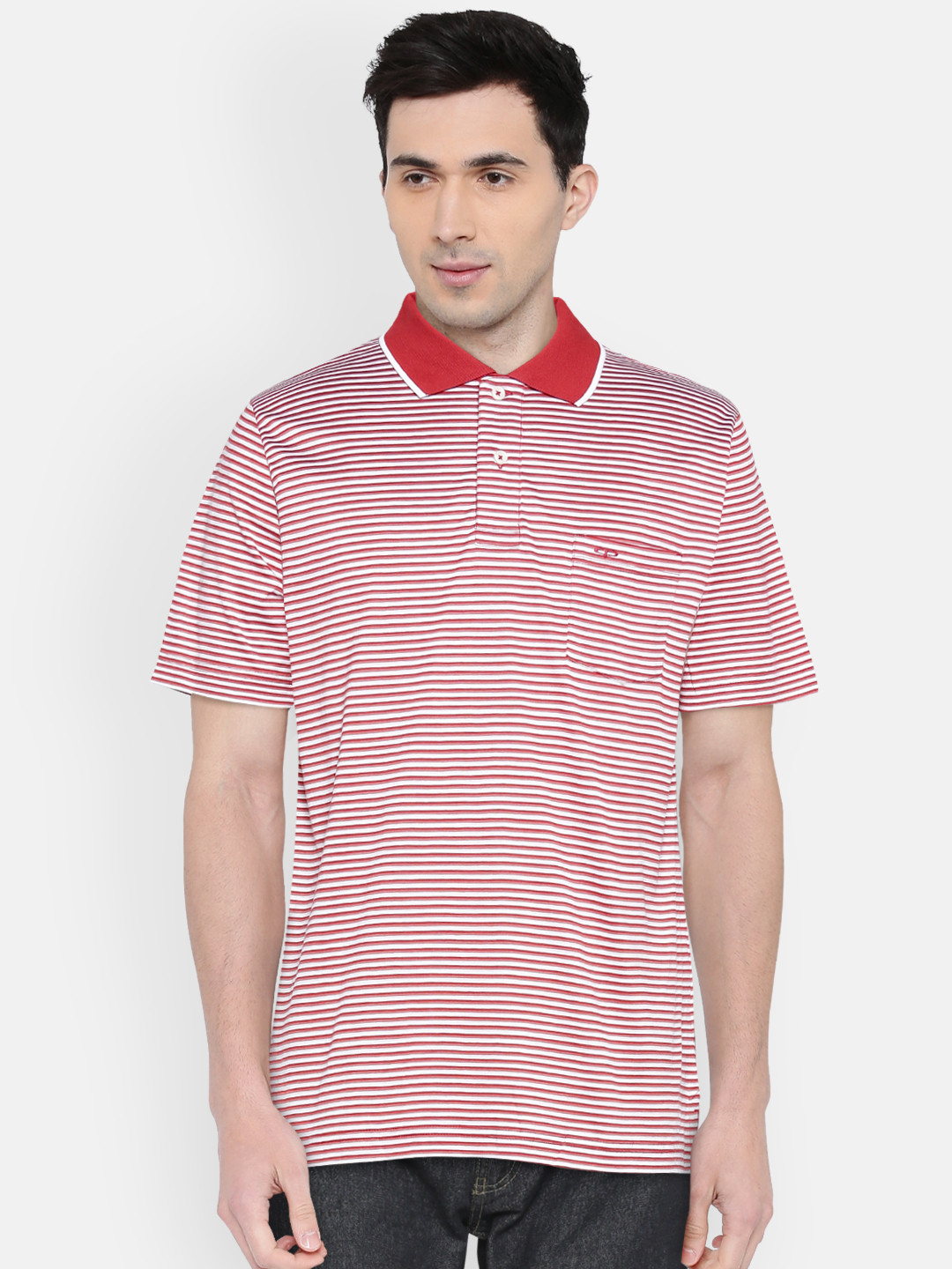 Buy ColorPlus Men Red Striped Polo T Shirt - Tshirts for Men 2512038 ...