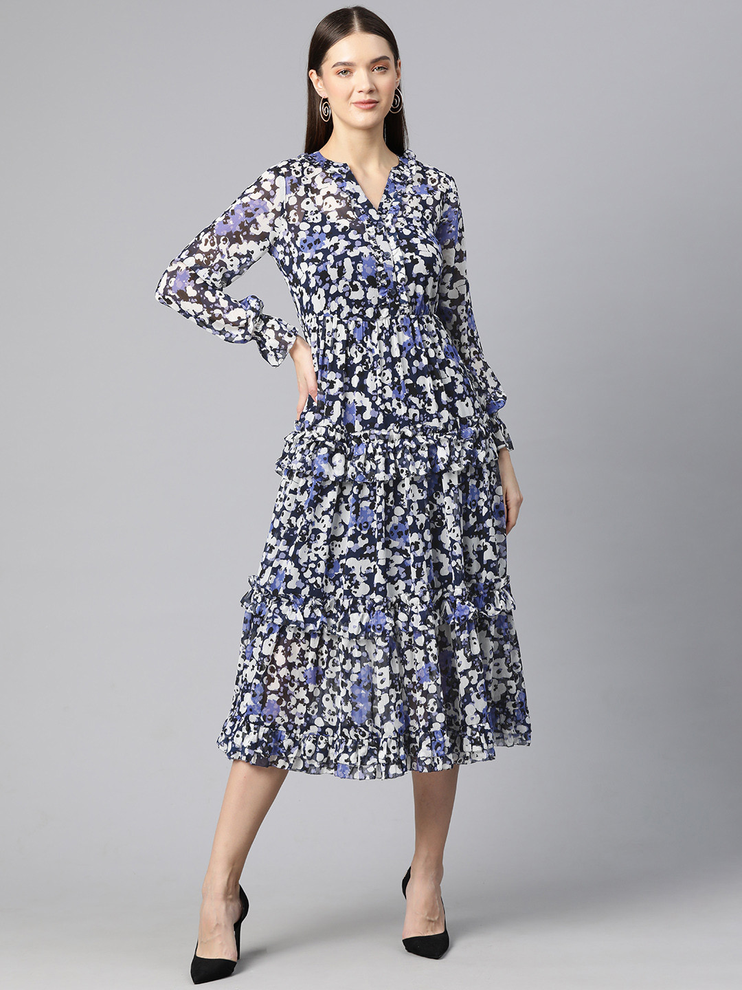 Buy Marks & Spencer Floral Print Puff Sleeve Ruffled A Line Midi Dress ...