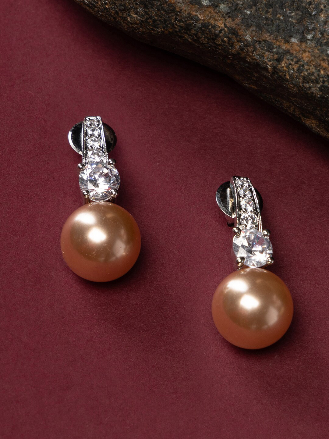 Buy Justpeachy Rhodium Plated Spherical Studs Earrings - Earrings for ...