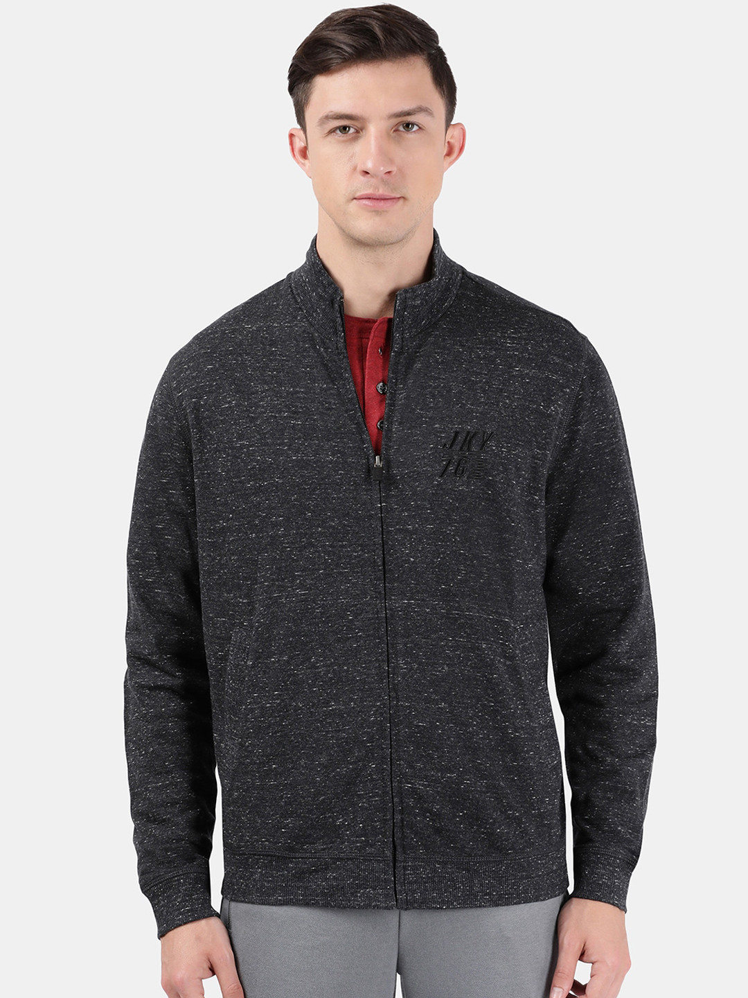 Buy Jockey Self Design Mock Collar Cotton Open Front Jacket - Jackets ...