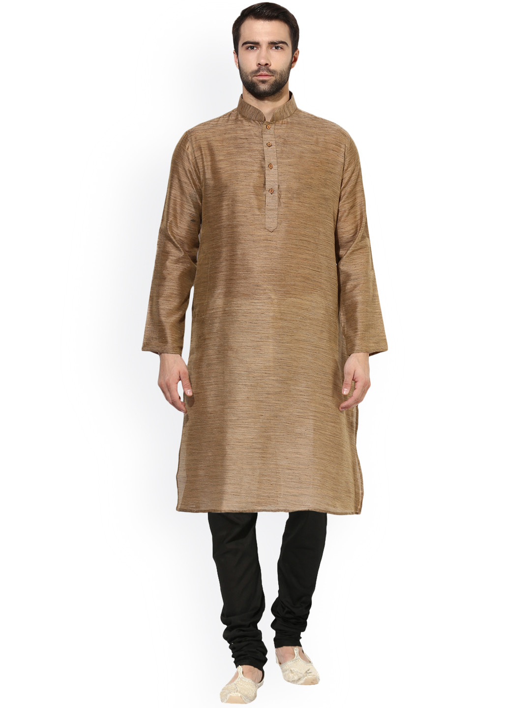 Buy KISAH Men Brown & Black Solid Kurta With Churidar - Kurta Sets for ...