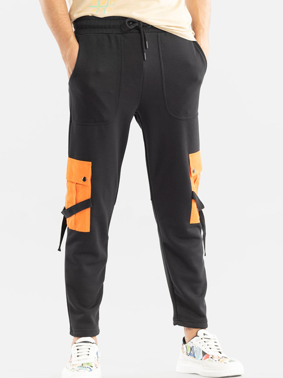 Buy Snitch Men Black & Orange Cotton Slim Fit Track Pants - Track Pants ...