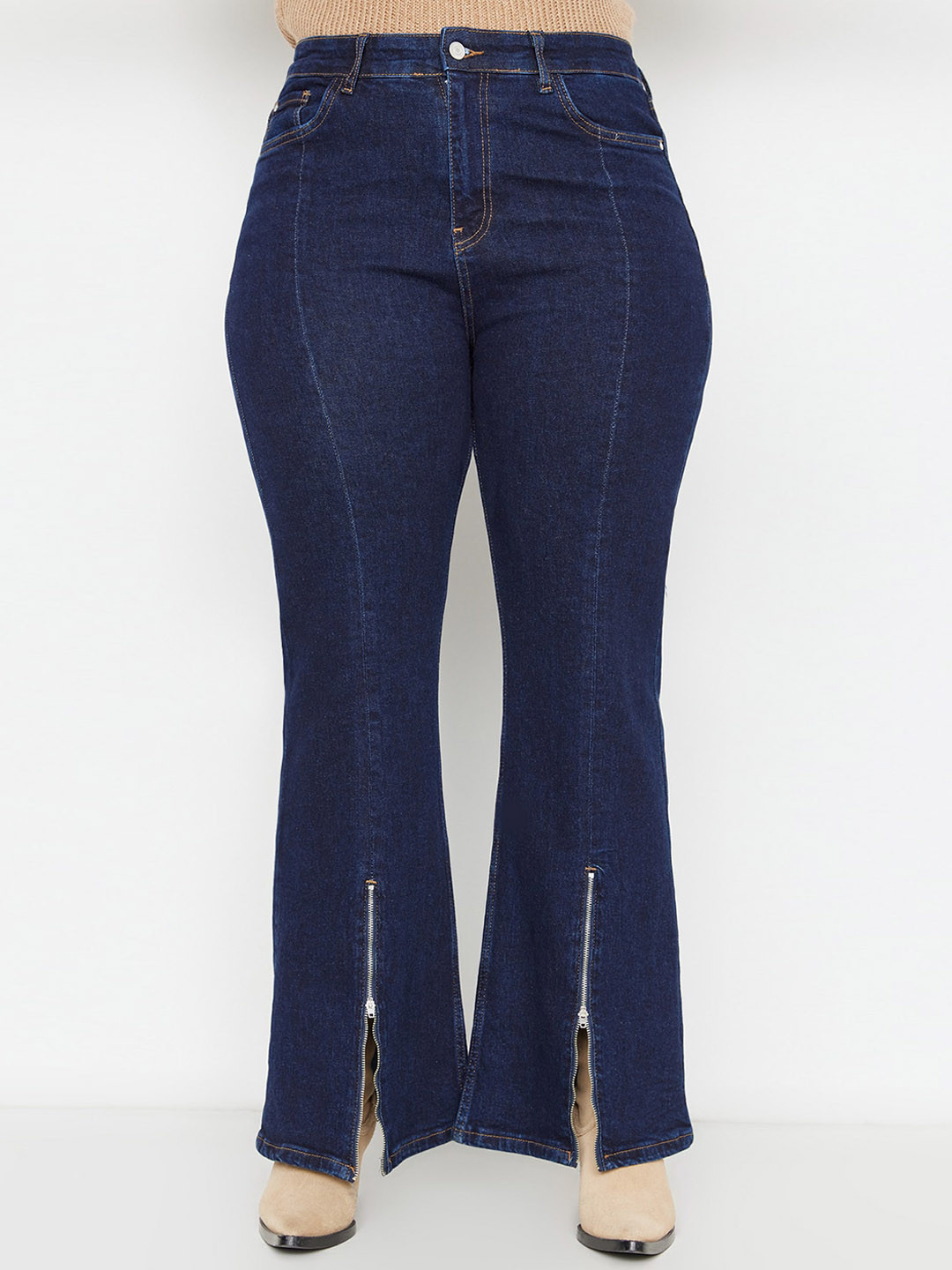 Buy Trendyol Women Plus Size Bootcut Mid Rise Dark Shade Clean Look ...