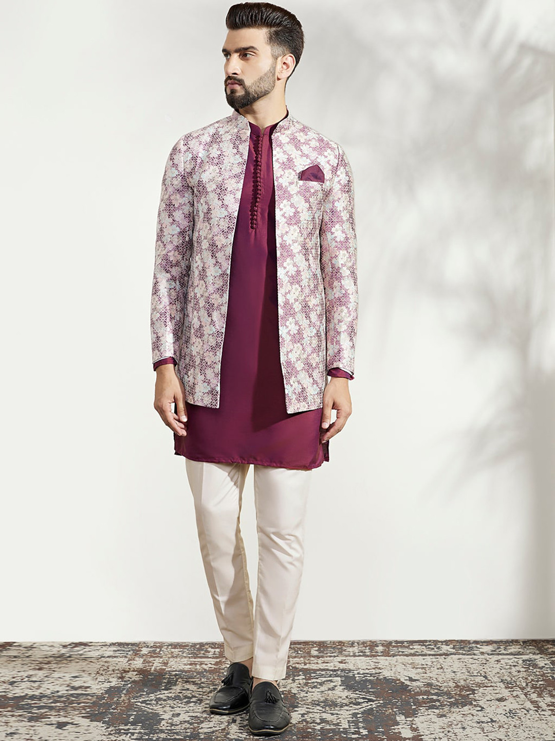 Buy KISAH Men Straight Kurta Pyjamas & Jodhpuri Bandhgala Blazer Set ...