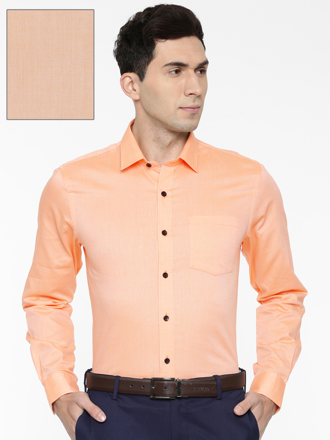 Buy Arrow Men Peach Coloured Snug Slim Fit Self Design Formal Shirt ...