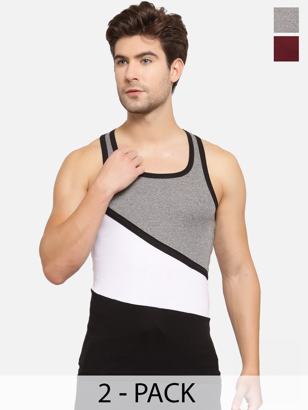 Buy SPORTO Pack Of 2 Colourblocked Cotton Gym Innerwear Vests ...