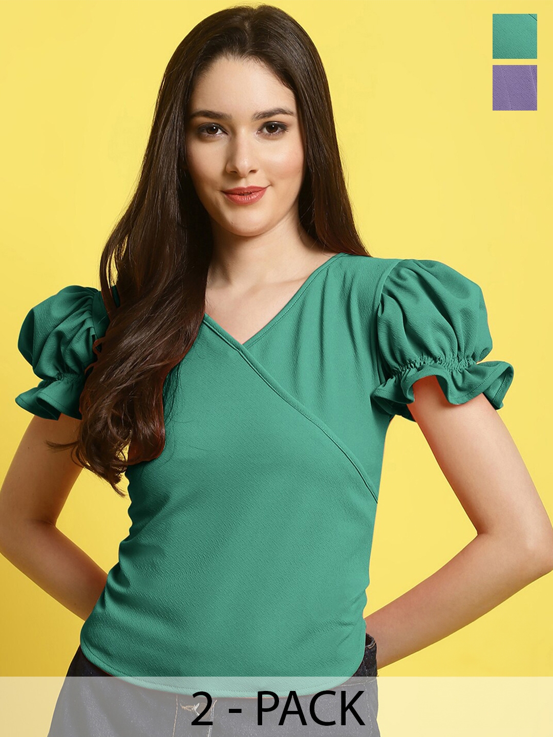 Buy Fabflee Pack Of 2 Puff Sleeved Tops Tops For Women 25143652 Myntra