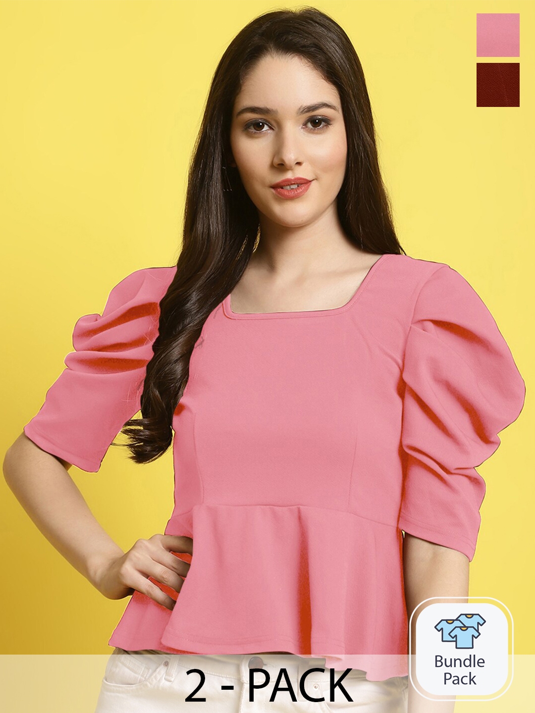 Buy Fabflee Pack Of 2 Puff Sleeves Top Tops For Women 25143678 Myntra