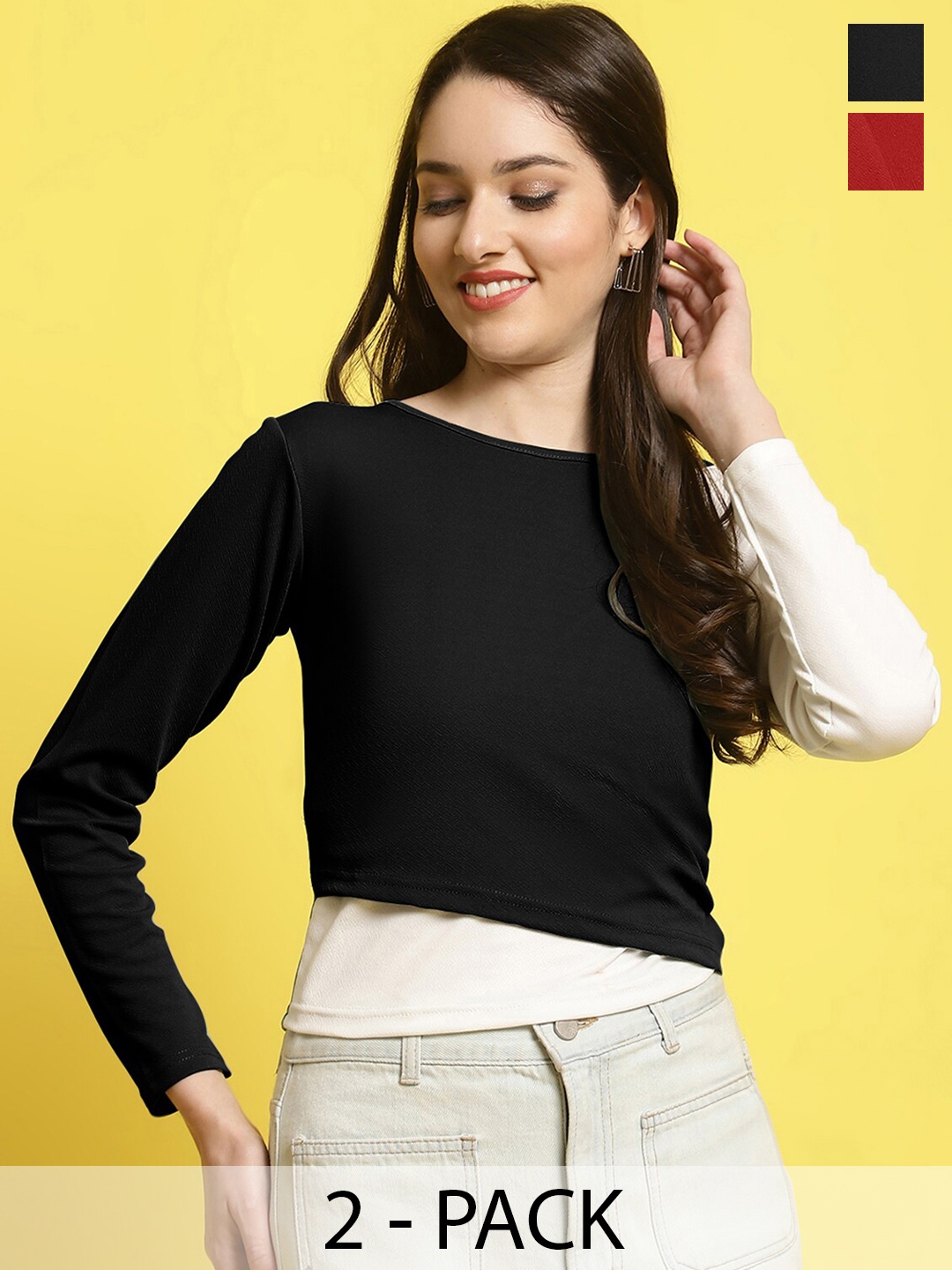 Buy Fabflee Multicoloured Sweetheart Neck Puff Sleeve Top Tops For