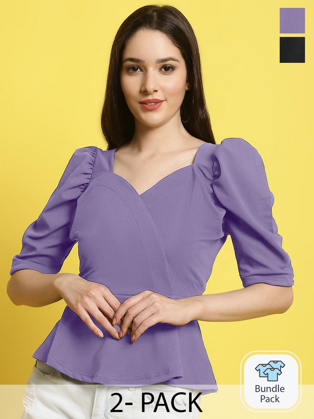 Buy Fabflee Pack Of 2 Puff Sleeve Casual Tops Tops For Women 25143768
