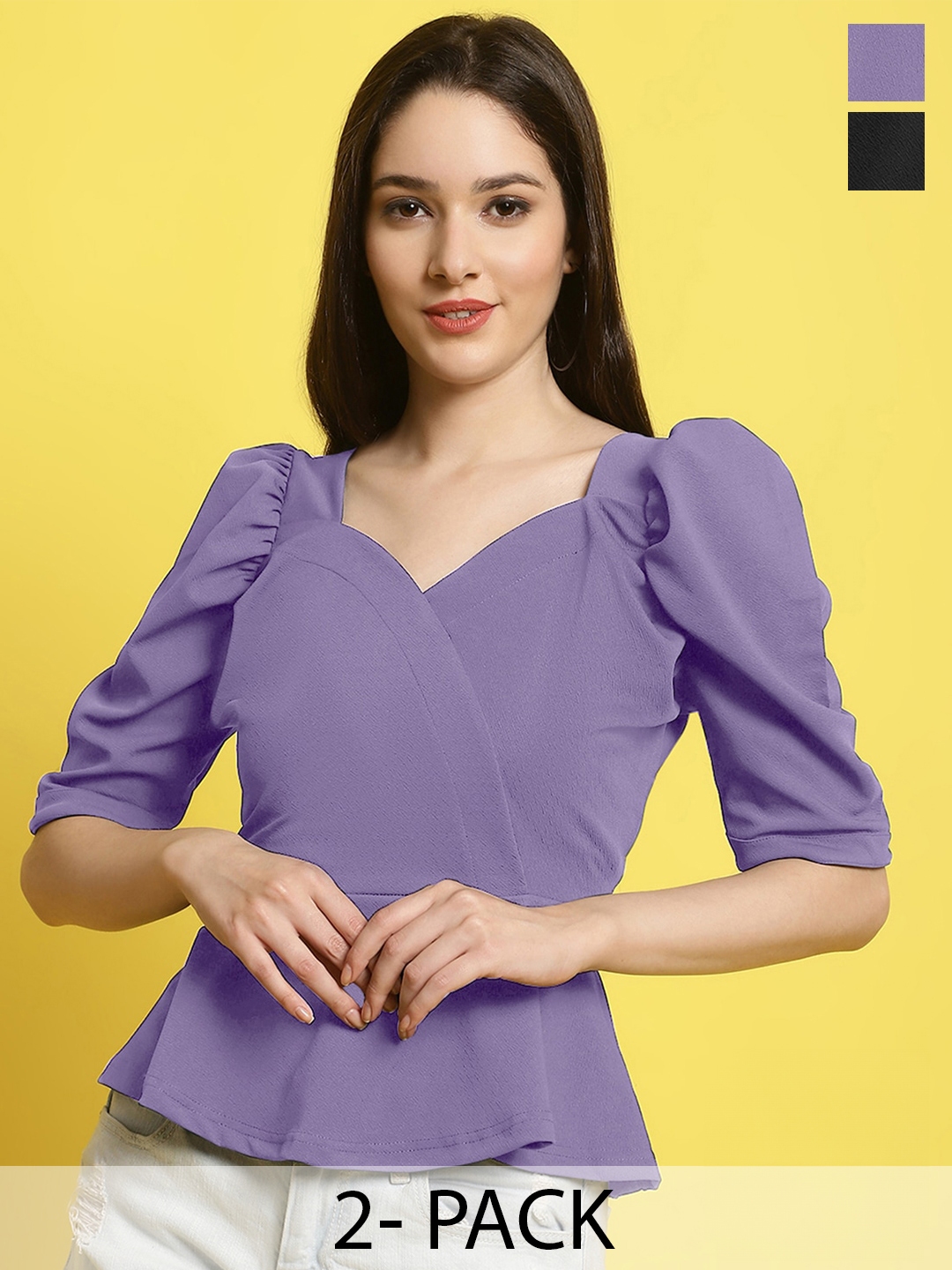 Buy Fabflee Pack Of 2 Puff Sleeve Casual Tops Tops For Women 25143768