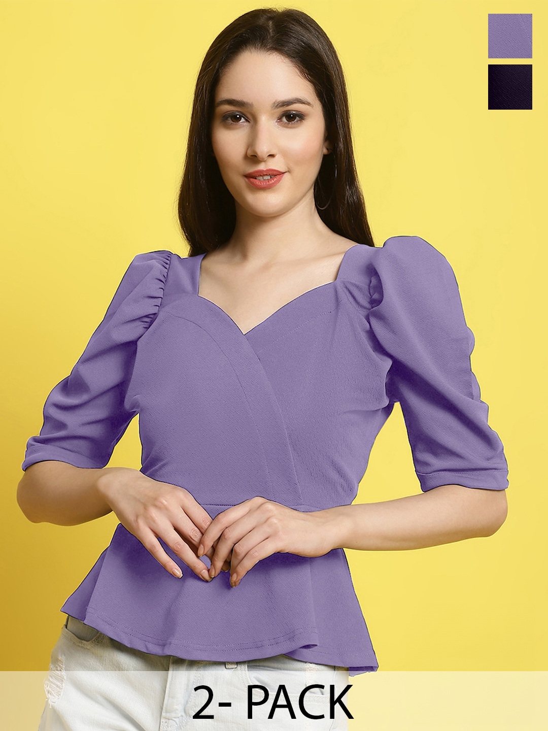 Buy Fabflee Pack Of 2 Puff Sleeve Casual Tops Tops For Women 25143796