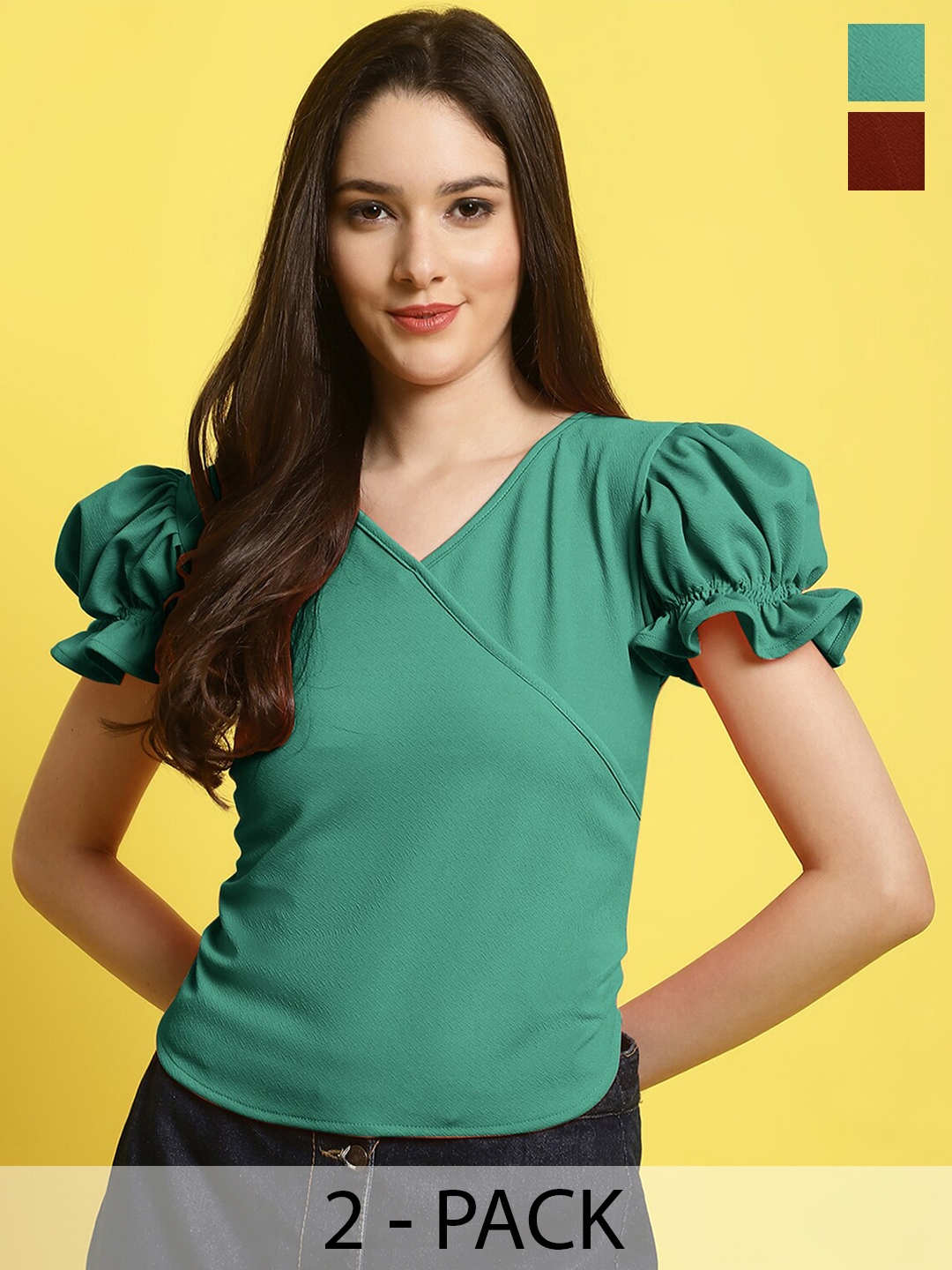 Buy Fabflee Pack Of 2 Puff Sleeves Top Tops For Women 25143950 Myntra