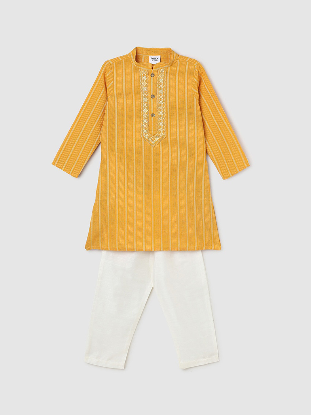 Buy Max Boys Striped Mandarin Collar Long Sleeves Straight Kurta ...
