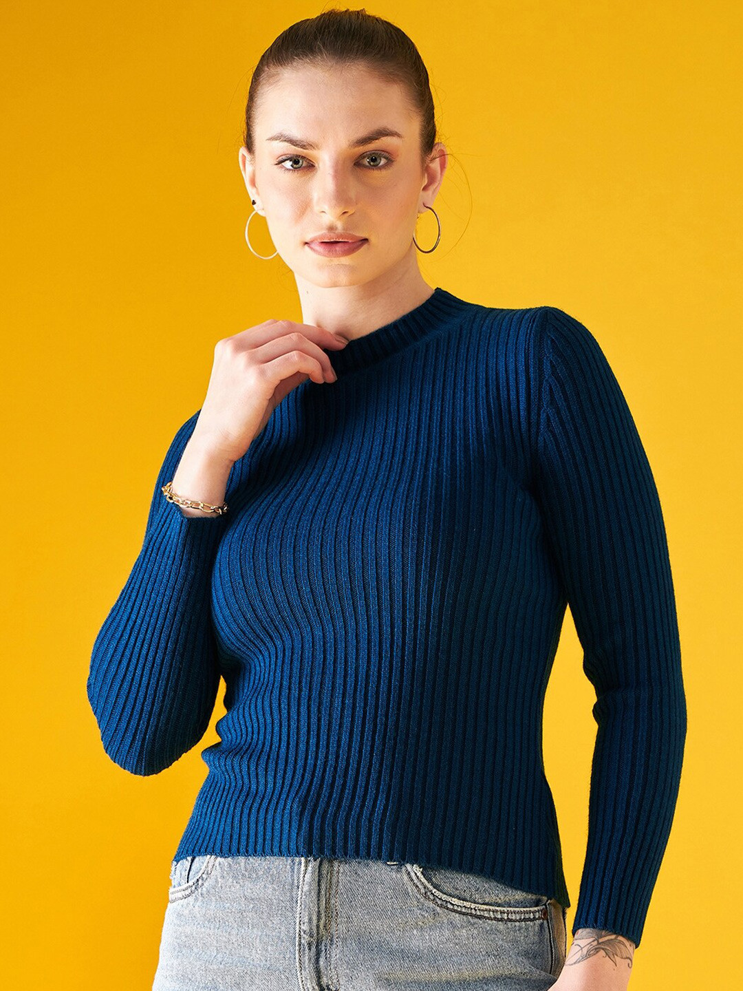Buy 98 Degree North High Neck Ribbed Acrylic Pullover - Sweaters for ...