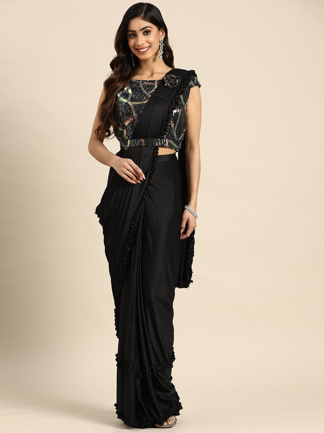 Buy Mitera Embellished Ruffled Ready To Wear Saree - Sarees for Women ...