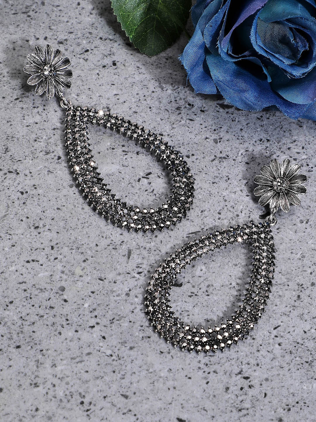 Buy SOHI Silver Plated Artificial Stones Contemporary Drop Earrings ...