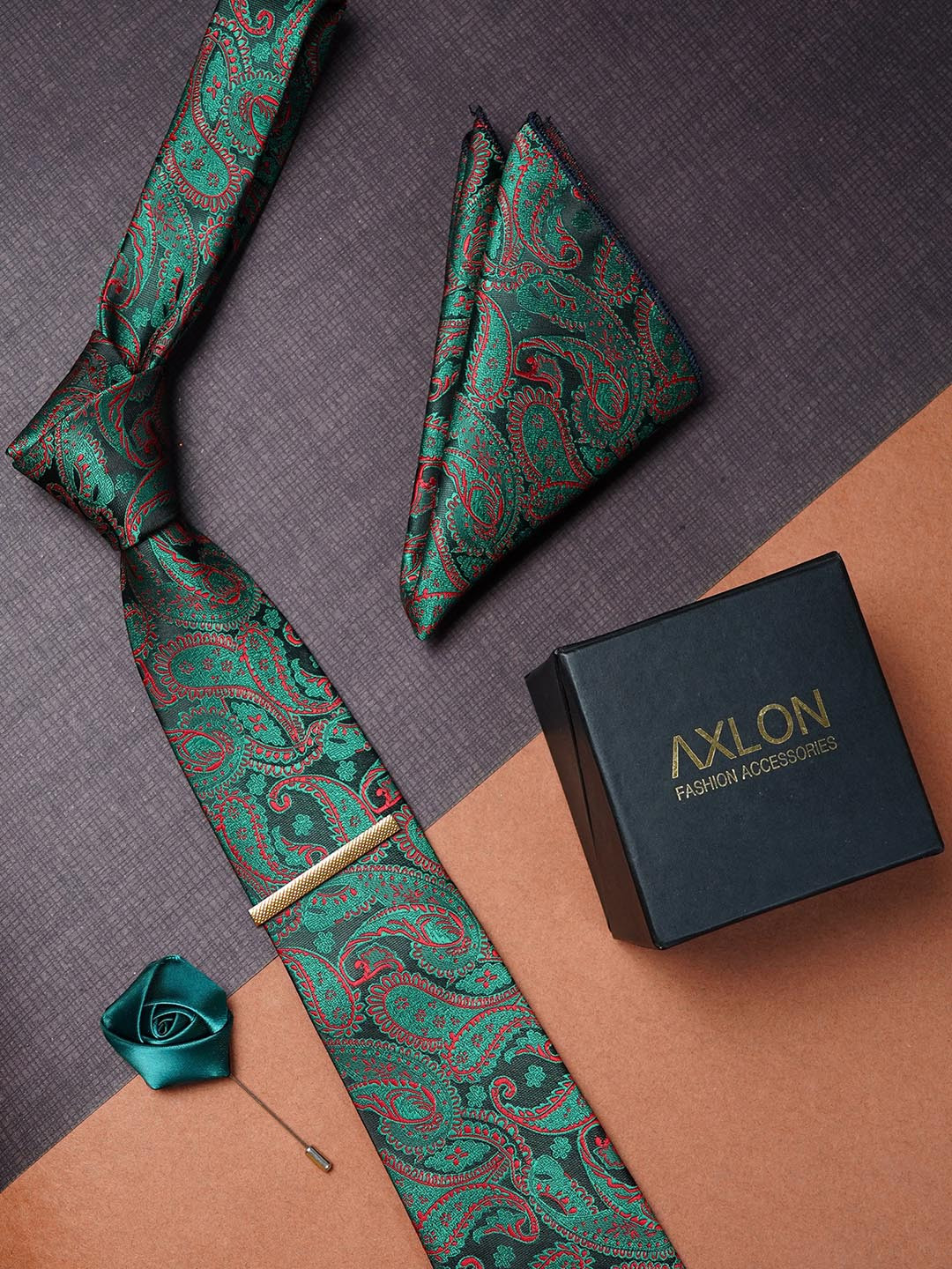 Buy AXLON Men Woven Design Tie Set Accessory Gift Set - Accessory Gift ...