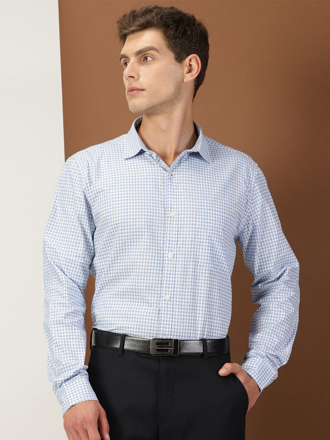 Buy INVICTUS Original Slim Fit Micro Checks Pure Cotton Formal Shirt ...