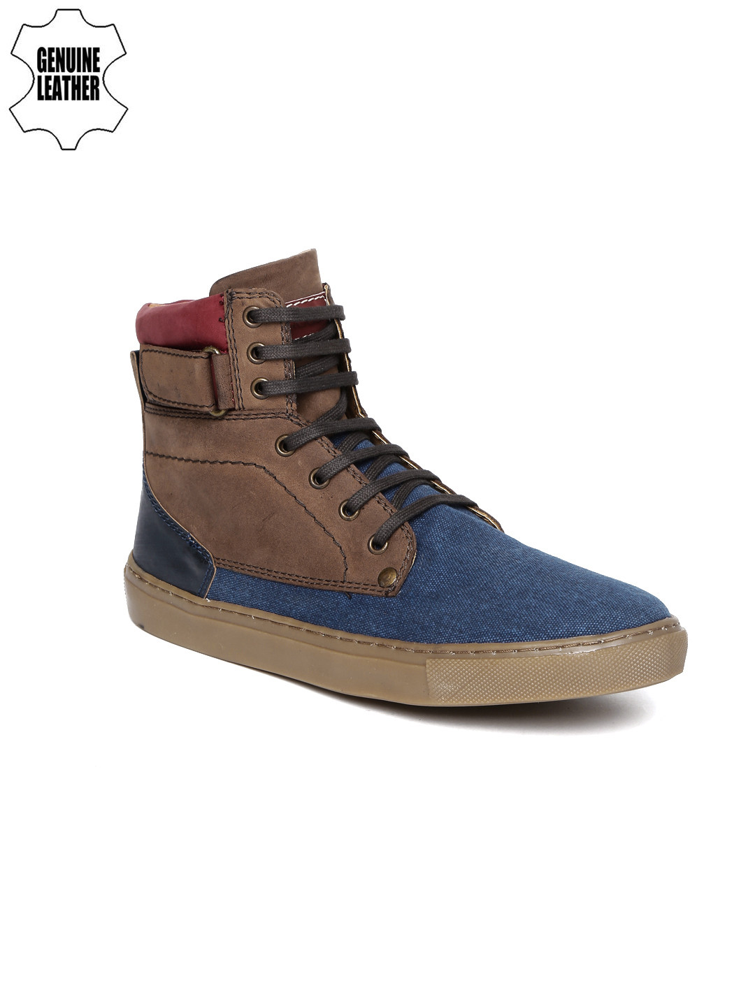 Buy Ruosh Men Blue Colourblocked Textile High Top Flat Boots - Boots ...