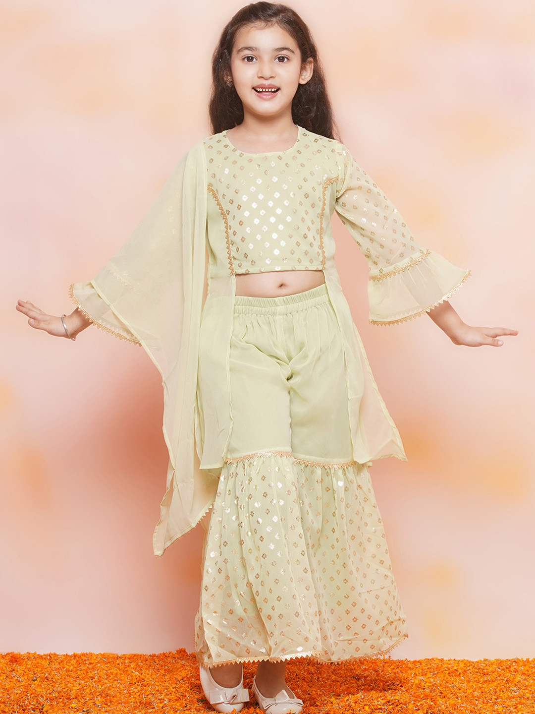 Buy Aj DEZInES Girls Ethnic Motifs Printed Bell Sleeves Crop Top With ...