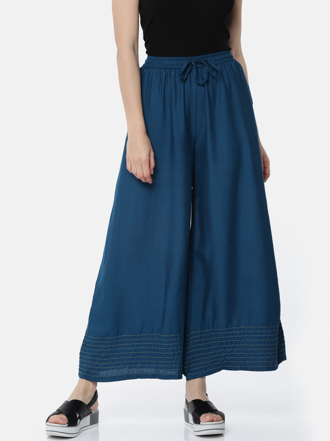 Buy Anahi Women Blue Flared Solid Palazzos - Palazzos for Women 2518325 ...