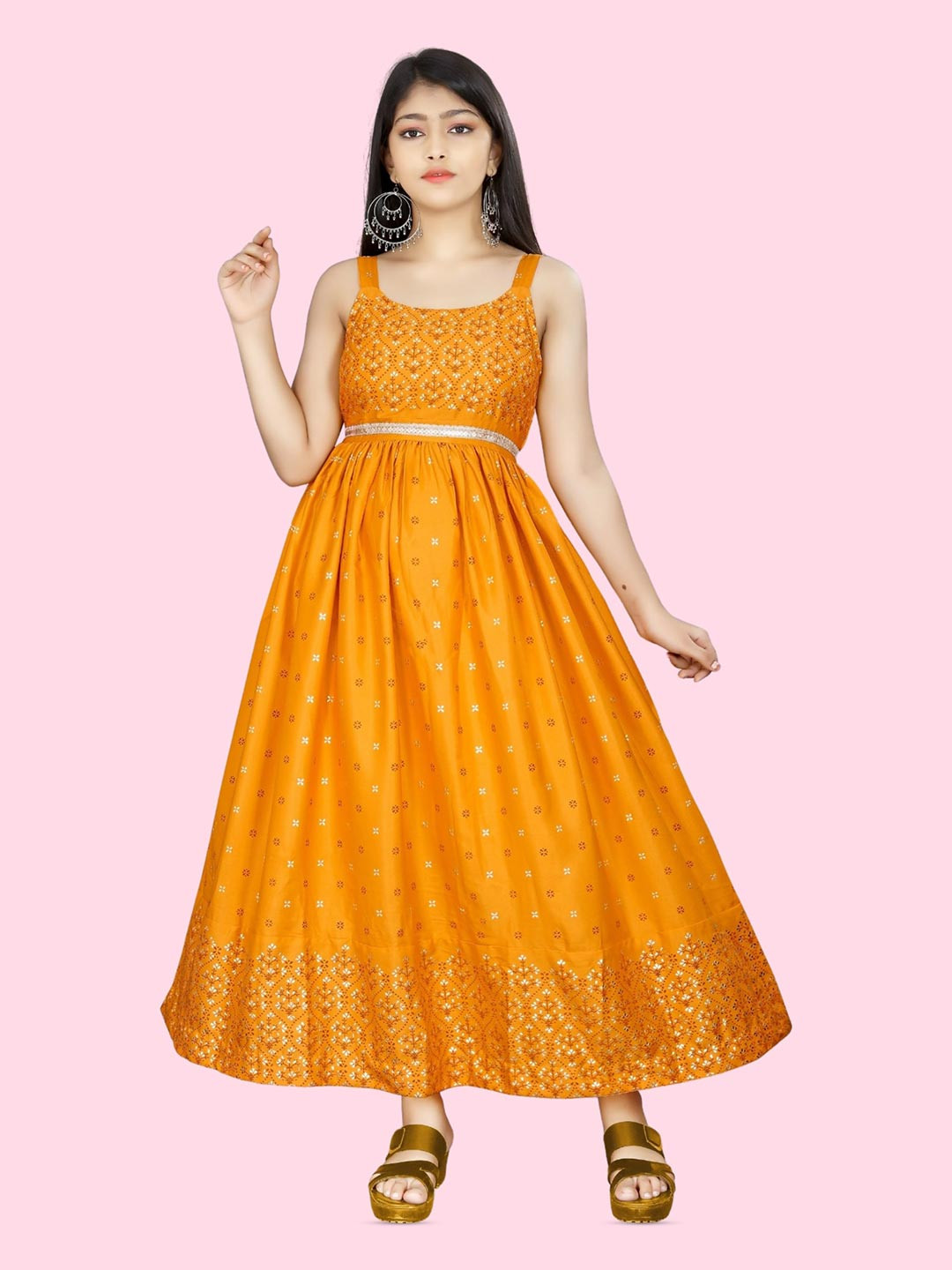 Buy BAESD Girls Ethnic Printed Shoulder Straps Embellished Fit & Flare ...