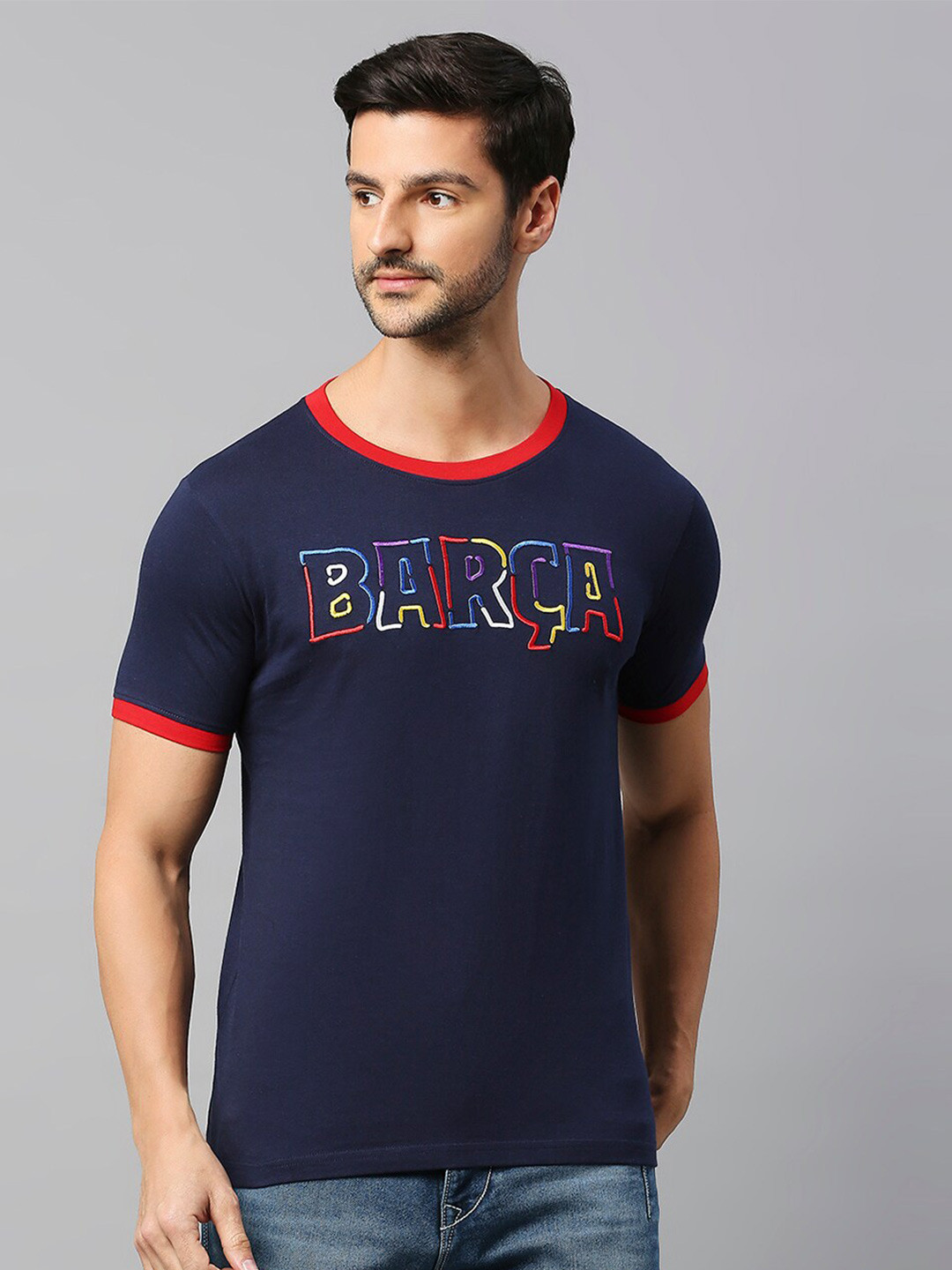 Buy FanCode Barcelona Printed Regular Fit Cotton Casual T Shirt ...