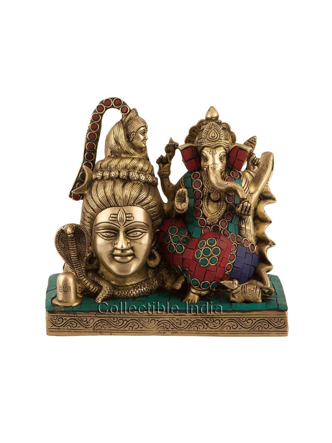 Buy CraftVatika Brown & Red Textured Ganesha & Shiva Brass Idol ...