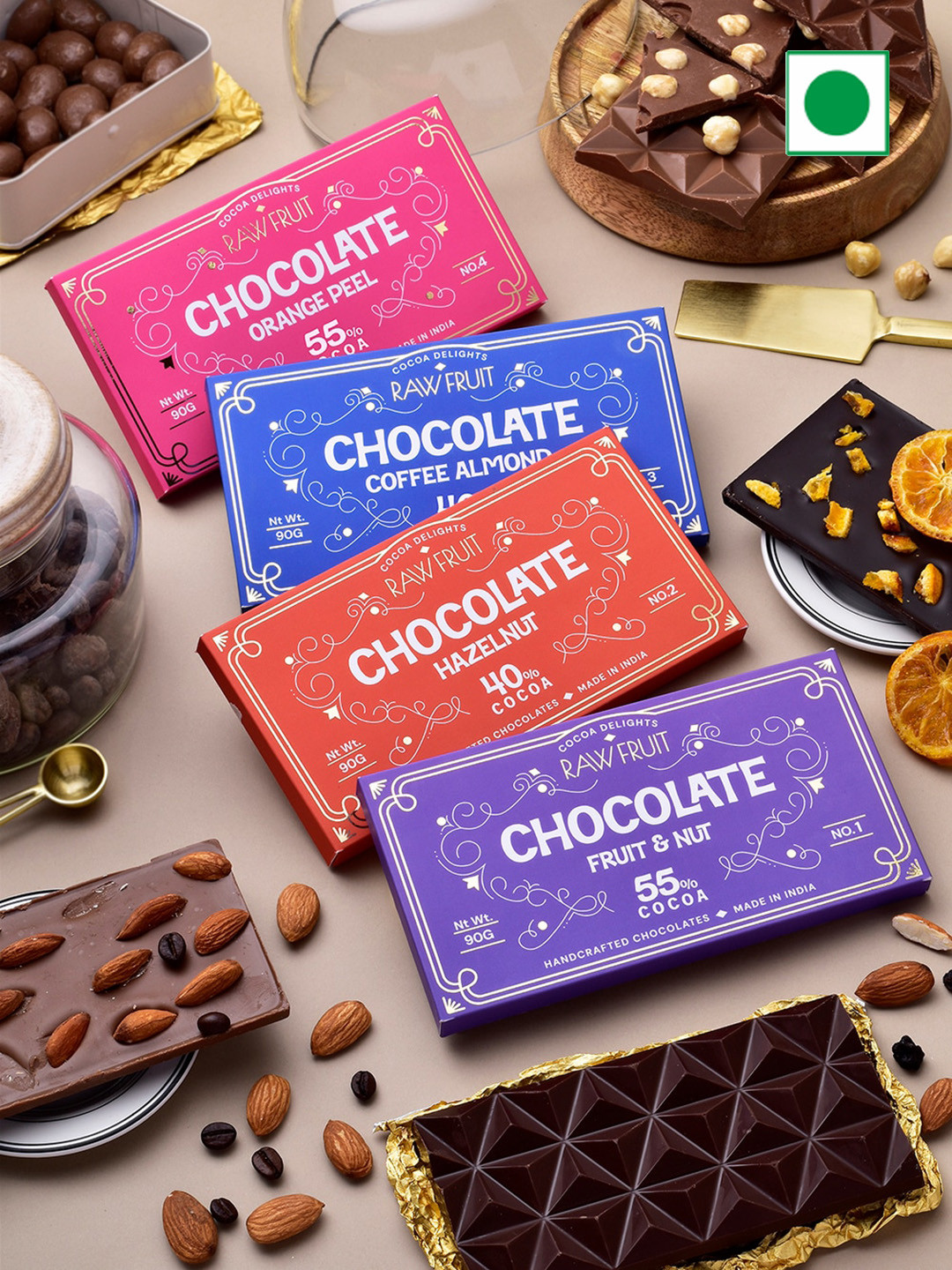 Buy RawFruit Set Of 4 Diwali 40% Cocoa Chocolate Bars 90gms Each ...