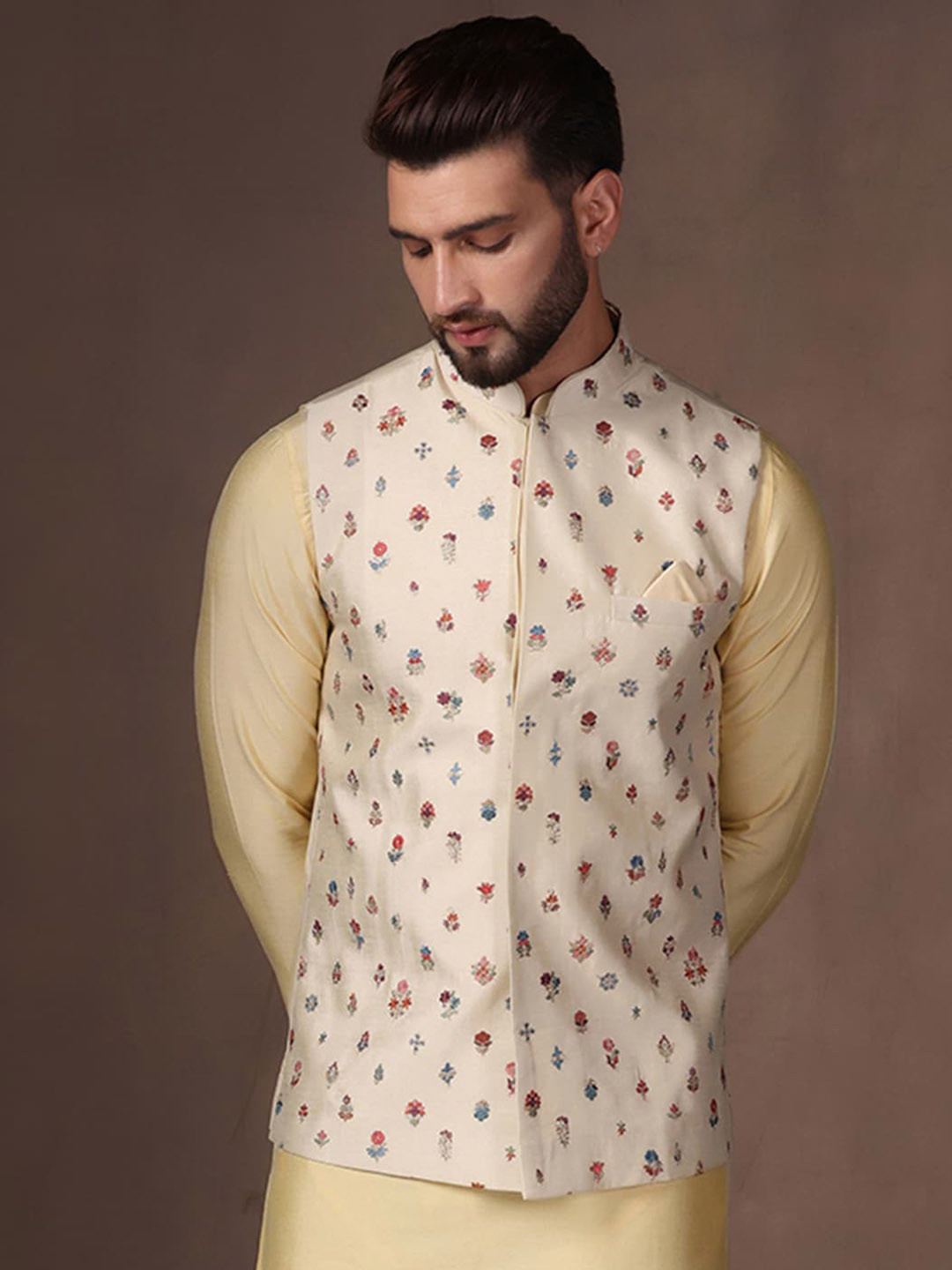 Buy KISAH Printed Nehru Jacket With Pocket Square - Nehru Jackets for ...