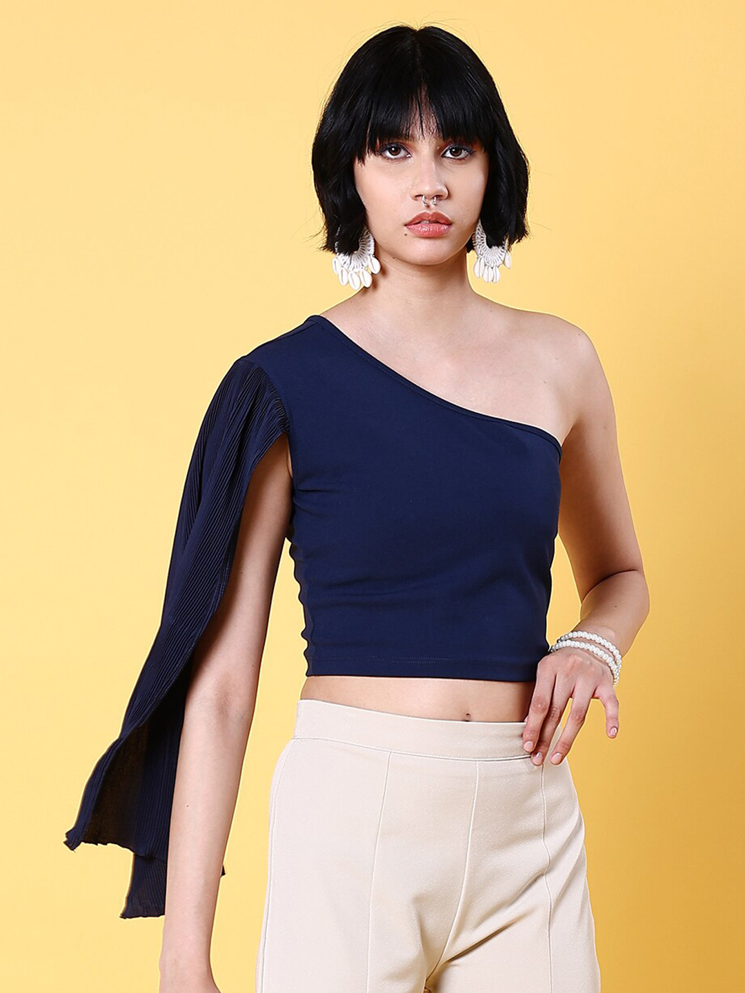 Buy Freehand By The Indian Garage Co One Shoulder Fitted Crop Top ...
