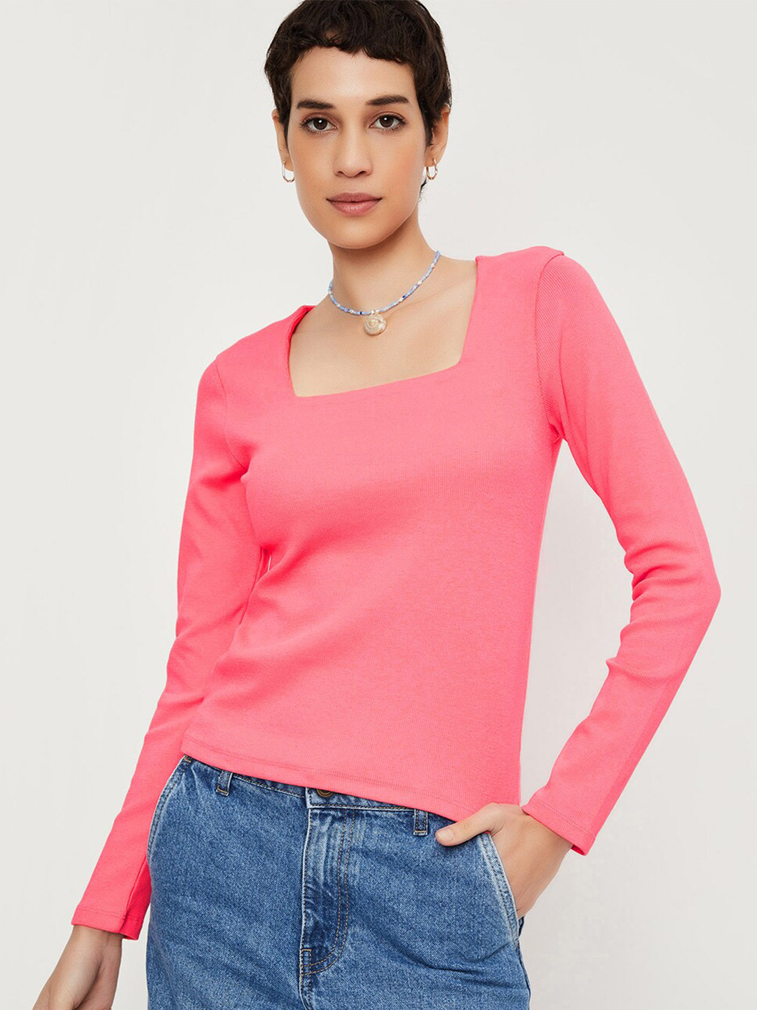 Buy Max Square Neck Ribbed Cotton Top - Tops for Women 25194364 | Myntra